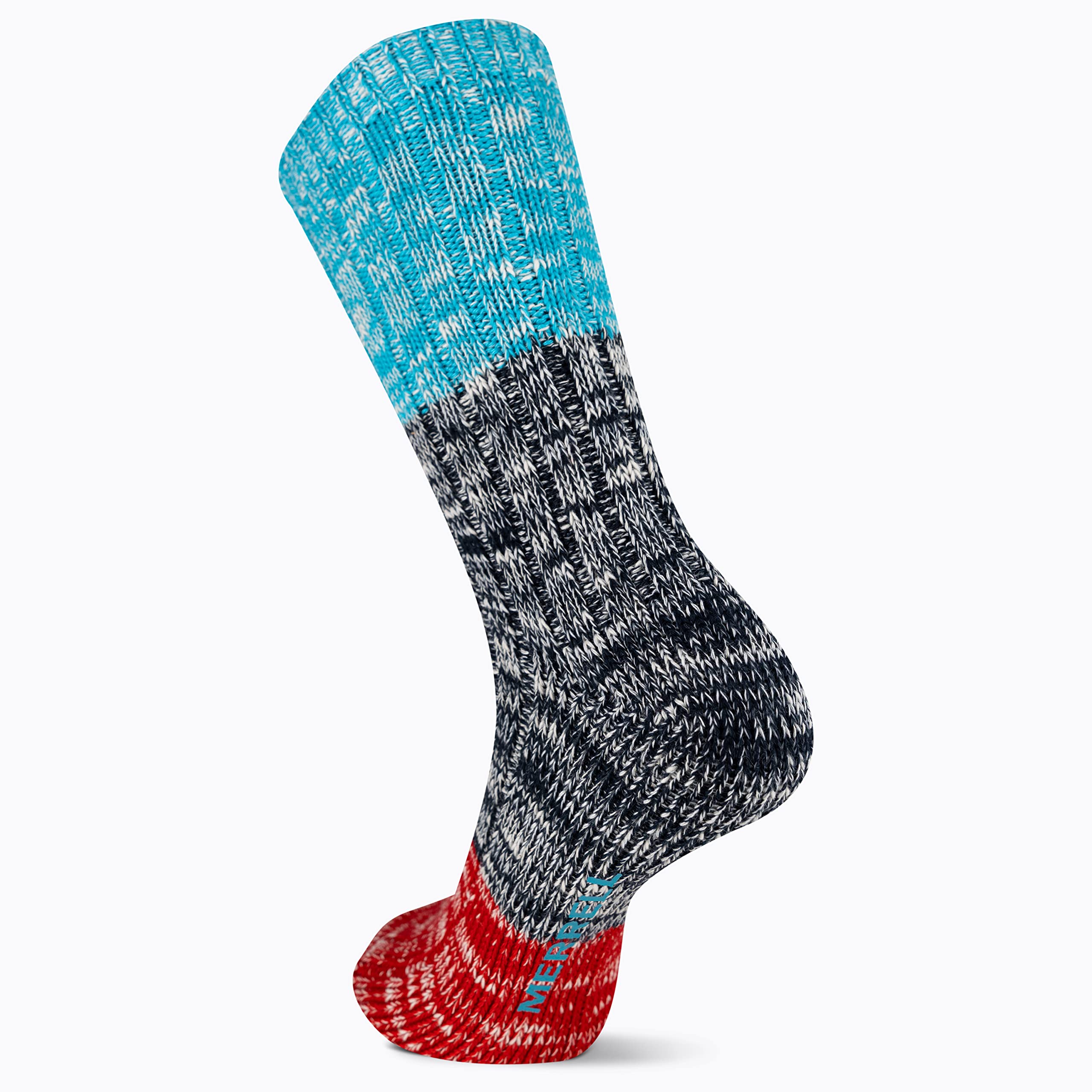 Merrell -men's and -women's Heritage Camp Wool Blend Crew Socks-1 Pair-Heat Transfer Logo and Moisture Wicking, Blue, Medium-Large
