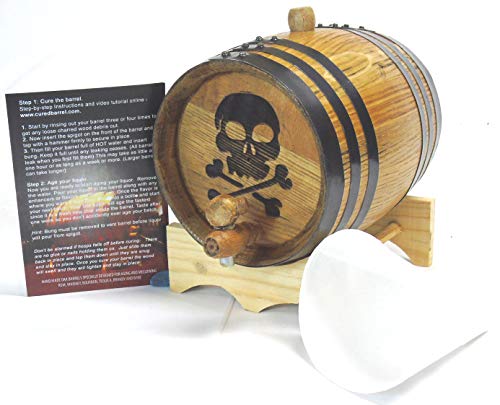 Engraved 2 Liter Charred American White Oak Aging Barrel (Skull Cross Bones)