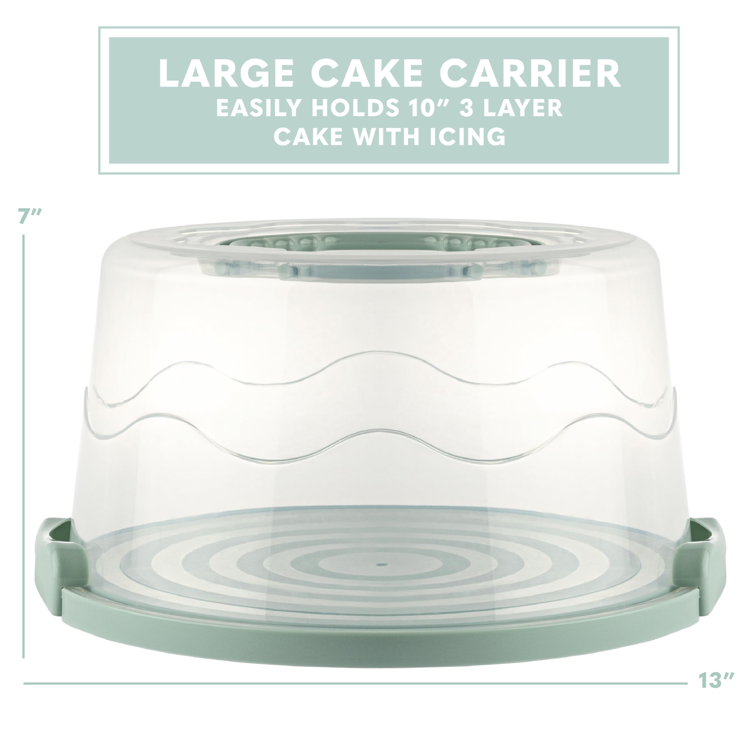 MosJos Round Cake Carrier, BPA-Free Plastic Cake Keeper with Lid, Fits 10” Cakes, Two Secure Side Closures, Dishwasher Safe Cake Transport Container