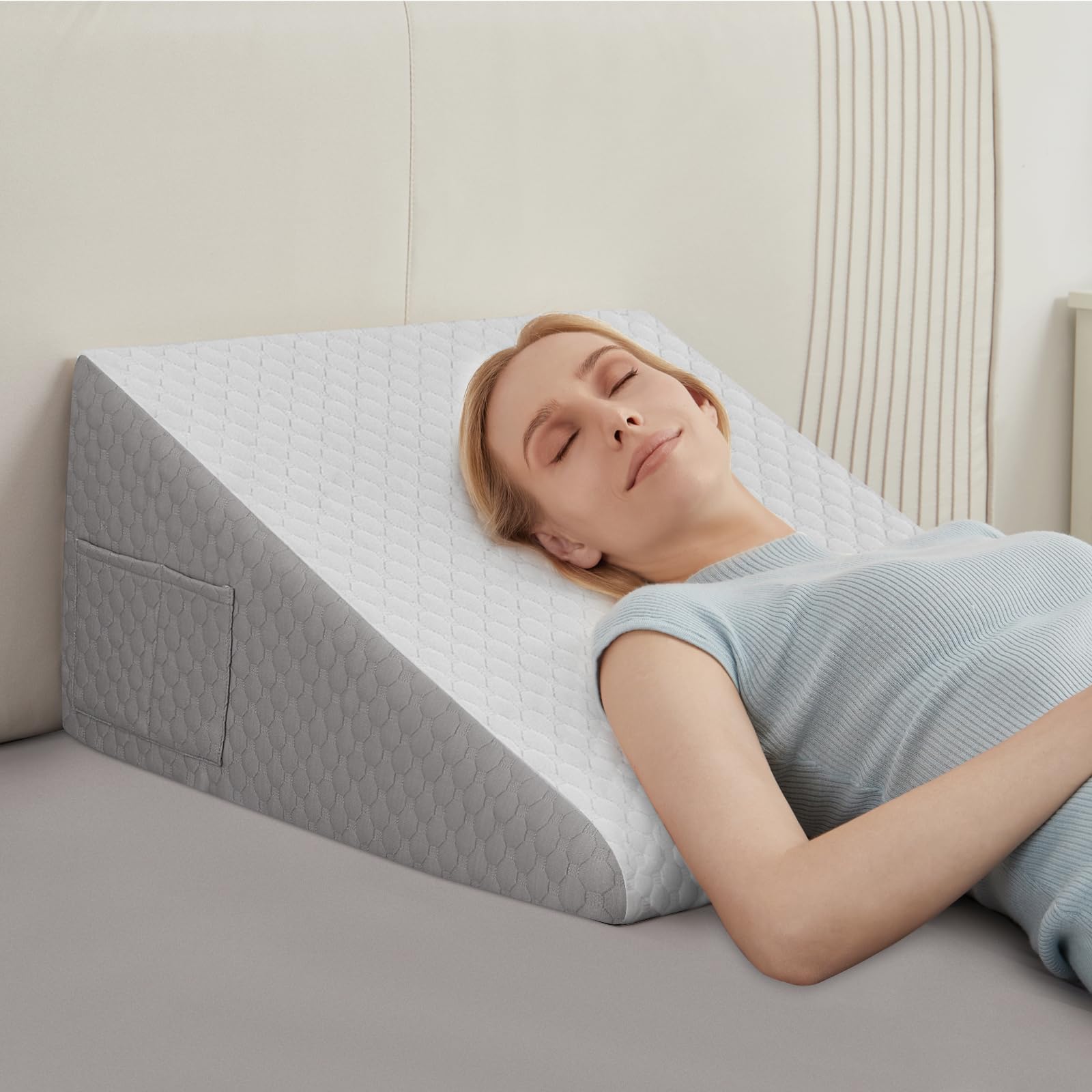 Forias Wedge Pillow for Sleeping 7.5" Bed Wedge Pillow for After Surgery Triangle Pillow Wedge for Acid Reflux Gerd Snoring Back Pain, Air Layer Sleeping Wedge Cover | Memory Foam Top