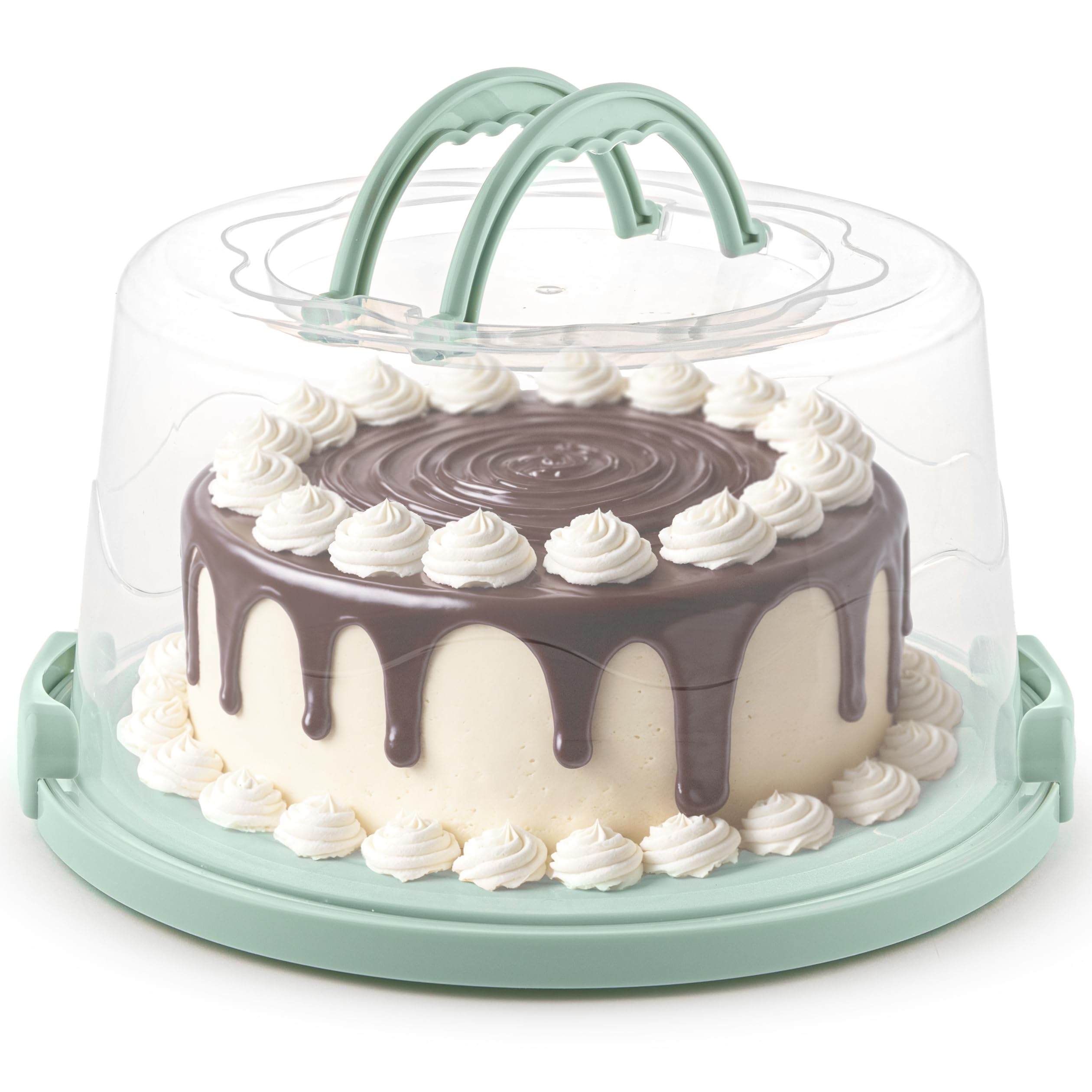 MosJos Round Cake Carrier, BPA-Free Plastic Cake Keeper with Lid, Fits 10” Cakes, Two Secure Side Closures, Dishwasher Safe Cake Transport Container