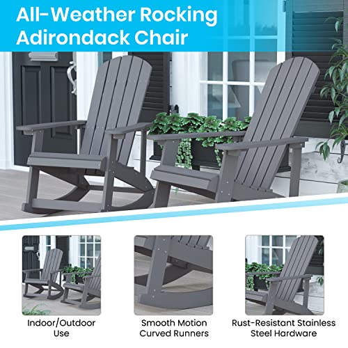 Flash Furniture Savannah Rocking Adirondack Chairs Poly Resin Frame All-Weather Cushions-Indoor/Outdoor Use, Set of 2, Gray/Teal