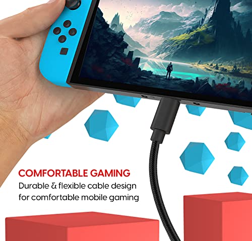 TALK WORKS USB C Charger Cable for Nintendo Switch/Lite + Switch OLED & Pro Controller - 6ft Nylon Braided USB Type C Charging Cable - Slate