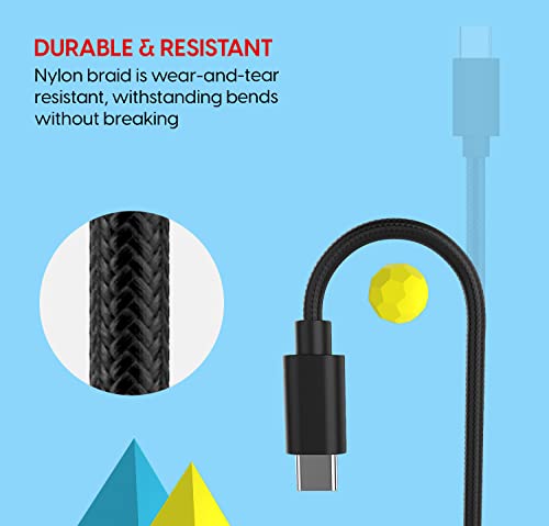 TALK WORKS USB C Charger Cable for Nintendo Switch/Lite + Switch OLED & Pro Controller - 6ft Nylon Braided USB Type C Charging Cable - Slate