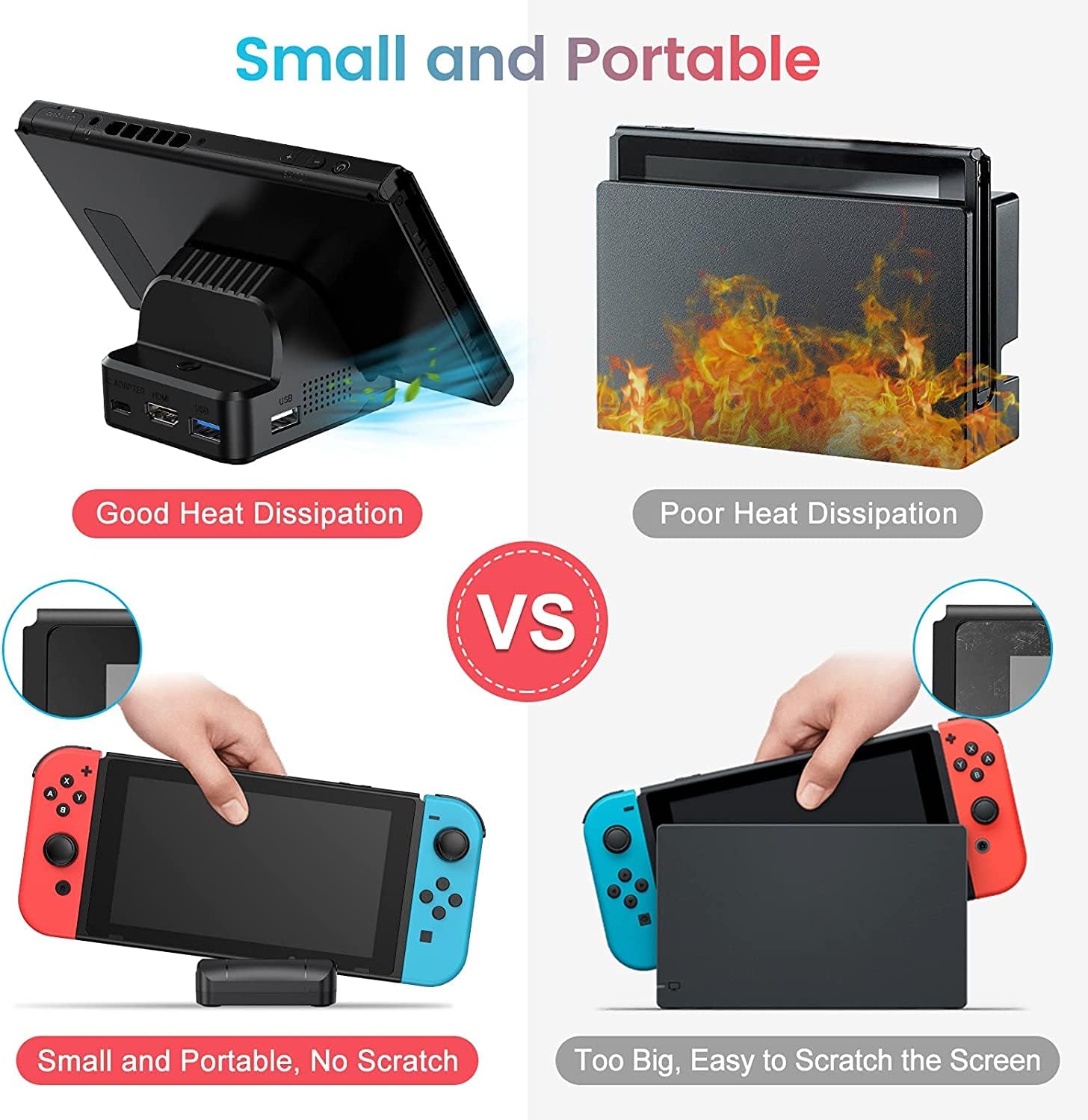 Switch Dock for Nintendo Switch/Switch OLED (Nintendo Switch Docking Station for TV & Charging Dock) Portable Nintendo Switch Dock TV Adapter Stand (4K HDMI 3.0) – Super Small (Black/No Cables)