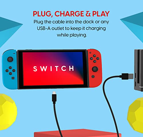 TALK WORKS USB C Charger Cable for Nintendo Switch/Lite + Switch OLED & Pro Controller - 6ft Nylon Braided USB Type C Charging Cable - Slate