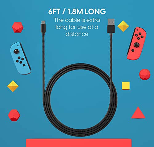 TALK WORKS USB C Charger Cable for Nintendo Switch/Lite + Switch OLED & Pro Controller - 6ft Nylon Braided USB Type C Charging Cable - Slate