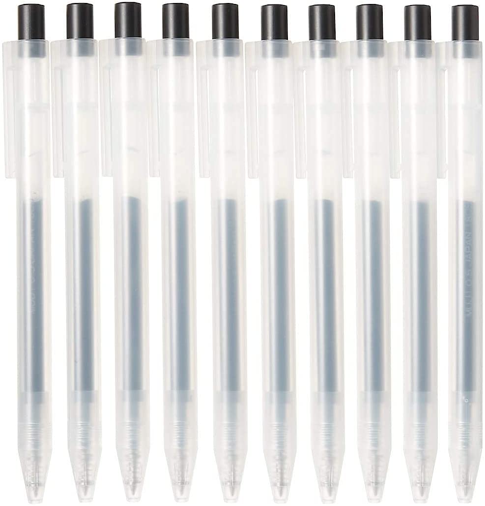 MUJI Smooth Gel Ink Ballpoint Pen Knock Type 10-Pieces Set, 0.5 mm Nib Size, Black