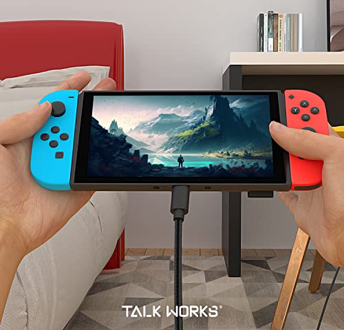 TALK WORKS USB C Charger Cable for Nintendo Switch/Lite + Switch OLED & Pro Controller - 6ft Nylon Braided USB Type C Charging Cable - Slate