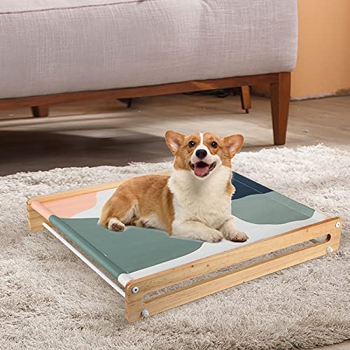 Lkeiyay Elevated Pet Bed for Cat - Wooden Stand Raised Removable Washable Cat Cot for Indoor and Outdoor Cat and Small Size Dogs (Back Shape(Wooden)