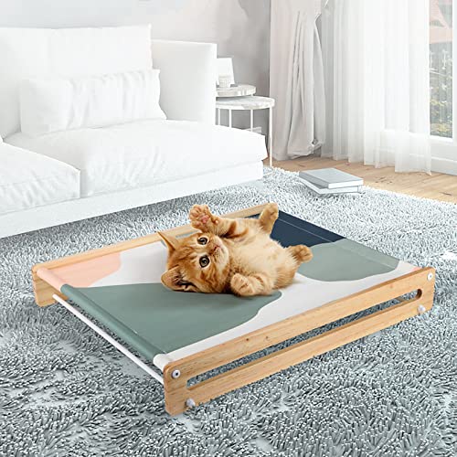 Lkeiyay Elevated Pet Bed for Cat - Wooden Stand Raised Removable Washable Cat Cot for Indoor and Outdoor Cat and Small Size Dogs (Back Shape(Wooden)