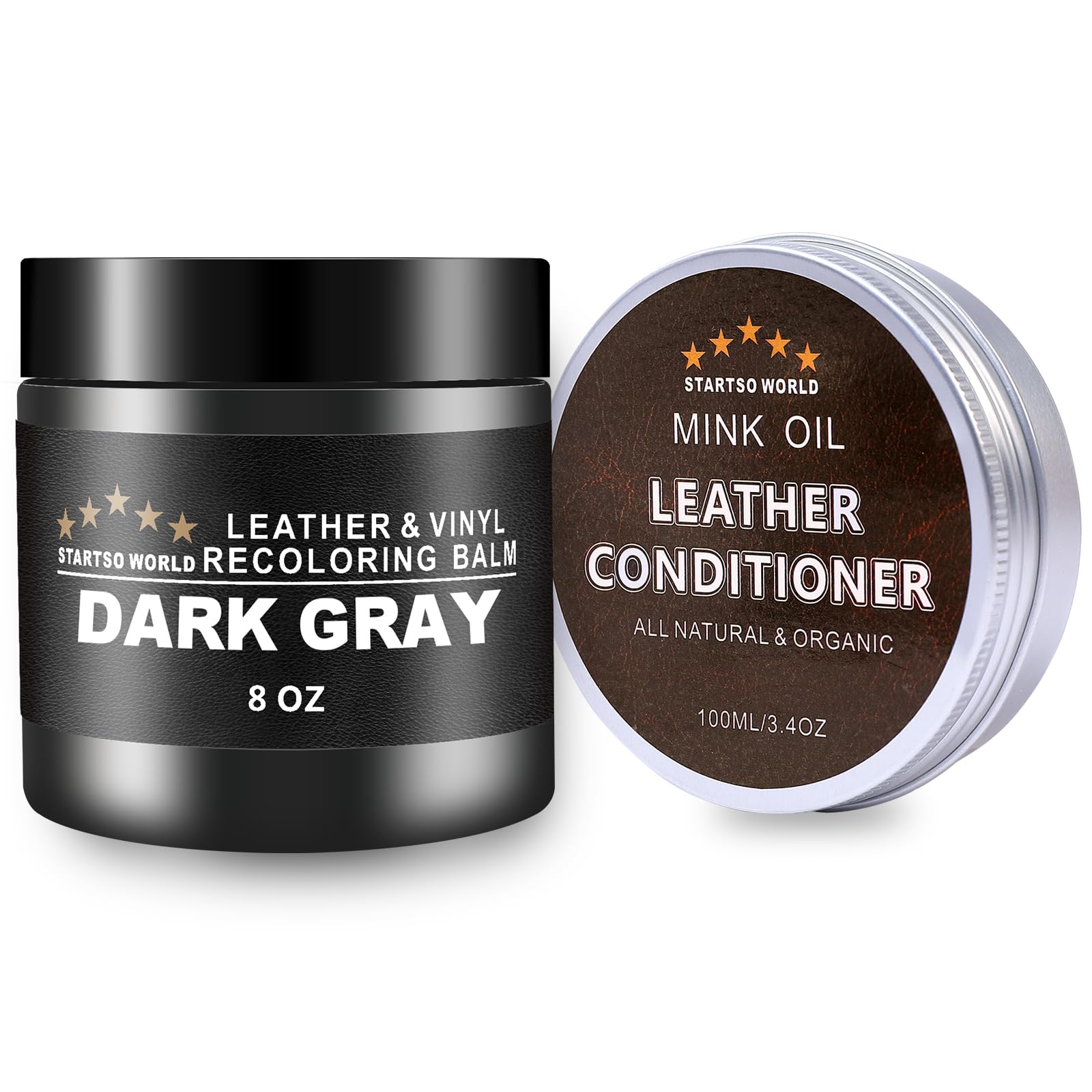 Leather Recoloring Balm with Mink Oil Leather Conditioner, Leather Repair Kit for Couches, Dark Gray Leather Dye for Furniture, Car Seat, Sofa, Shoes, Vinyl