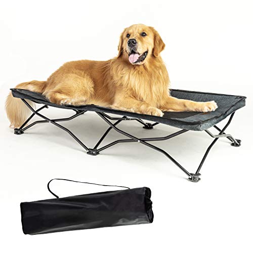 YEP HHO Large Elevated Folding Pet Bed Cot Travel Portable Breathable Cooling Textilene Mesh Sleeping Dog Bed 47 Inches Long (Grey)