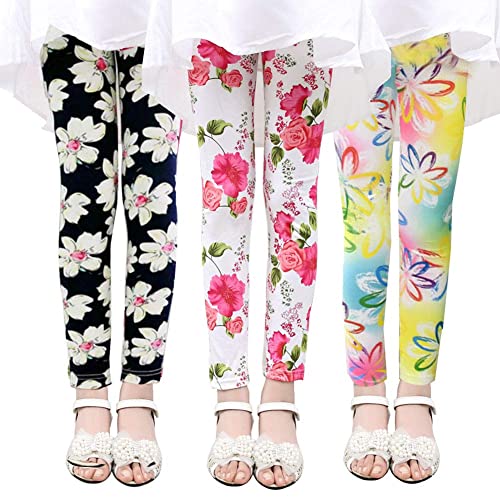 Ehdching Baby Girls Printing Flower Ninth Pants Tight Fashion Toddler Kids Leggings