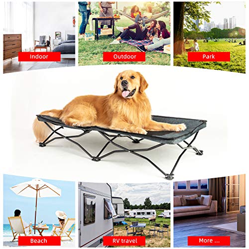 YEP HHO Large Elevated Folding Pet Bed Cot Travel Portable Breathable Cooling Textilene Mesh Sleeping Dog Bed 47 Inches Long (Grey)