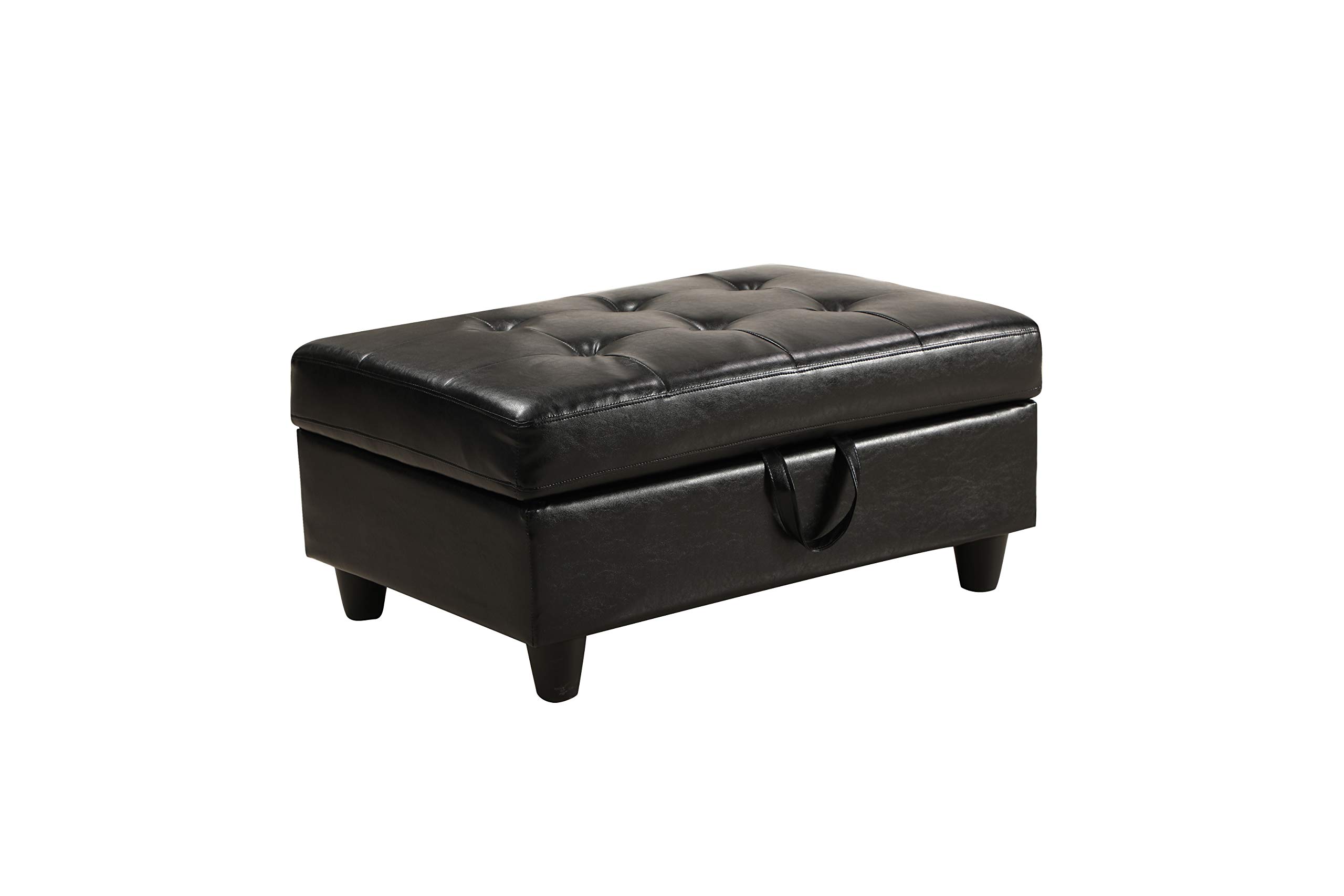 GINGVAT Faux Leather Sectional Sofa Couch L-Shape with Left Chaise Storage Ottoman & 2 Pillows, Living Room Furniture Sets, Black