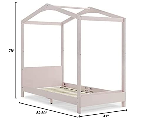 Delta Children Poppy House Wood Twin Bed, Platform Bed - No Box Spring Needed, Blush Pink