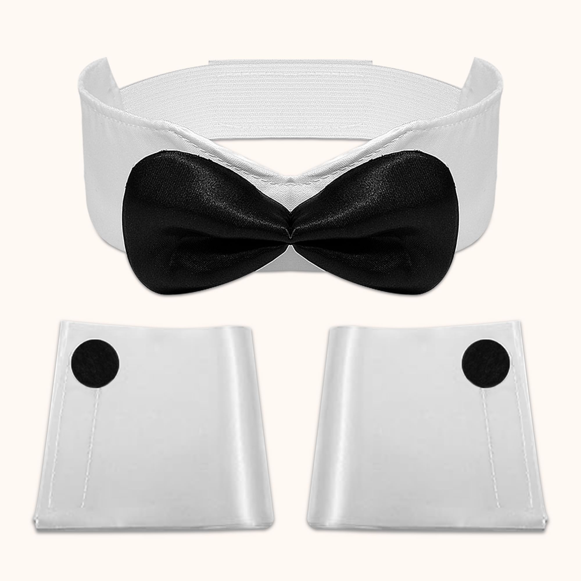 U-Goforst Women Bunny Costume Accessories Set, White and Black Bunny Ears Headband Collar Bow Tie Costume Cuffs Rabbit Tail for Adult Halloween Party