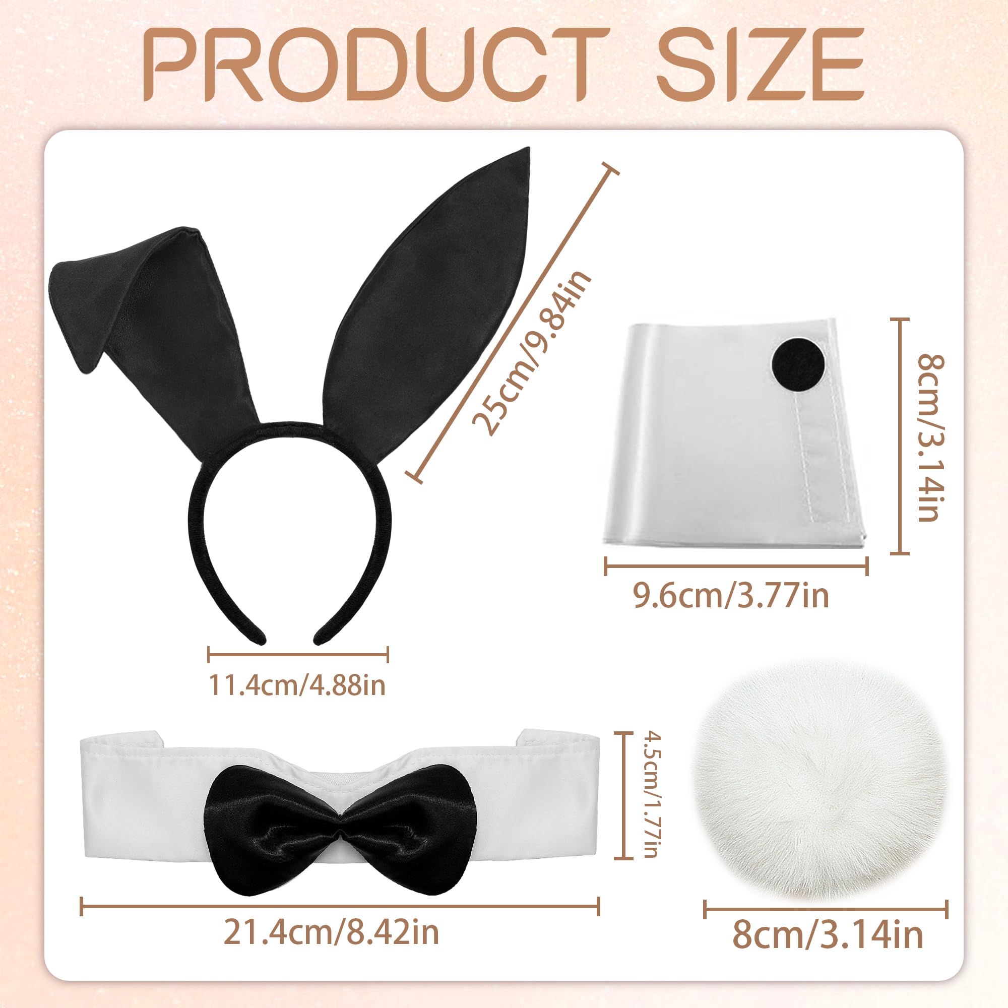 U-Goforst Women Bunny Costume Accessories Set, White and Black Bunny Ears Headband Collar Bow Tie Costume Cuffs Rabbit Tail for Adult Halloween Party