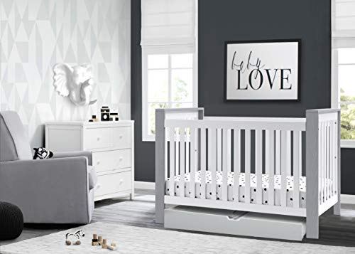 Delta Children Miles 4-in-1 Convertible Crib, Greenguard Gold Certified, Bianca White/Textured Cloud
