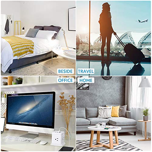 BEVA Power Strip with USB - 5ft Long Extension Cord with 4 Widely Spaced Outlets and 3 USB Ports Cube Desktop Charging Station, Overload Protection, Compact for Travel, Cruise Ship and Dorm