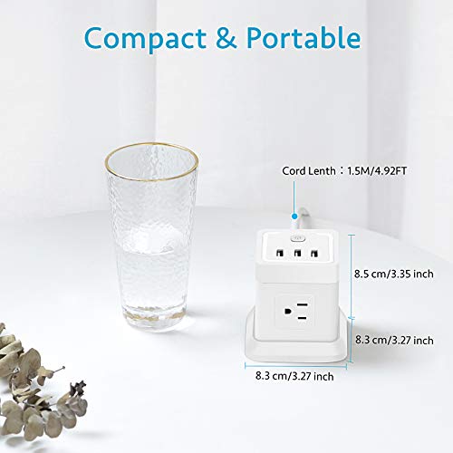 BEVA Power Strip with USB - 5ft Long Extension Cord with 4 Widely Spaced Outlets and 3 USB Ports Cube Desktop Charging Station, Overload Protection, Compact for Travel, Cruise Ship and Dorm