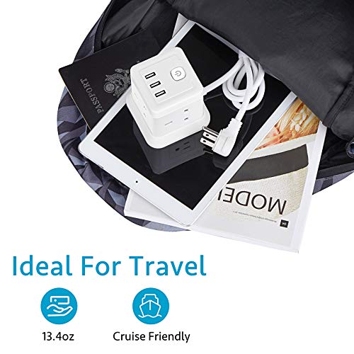 BEVA Power Strip with USB - 5ft Long Extension Cord with 4 Widely Spaced Outlets and 3 USB Ports Cube Desktop Charging Station, Overload Protection, Compact for Travel, Cruise Ship and Dorm