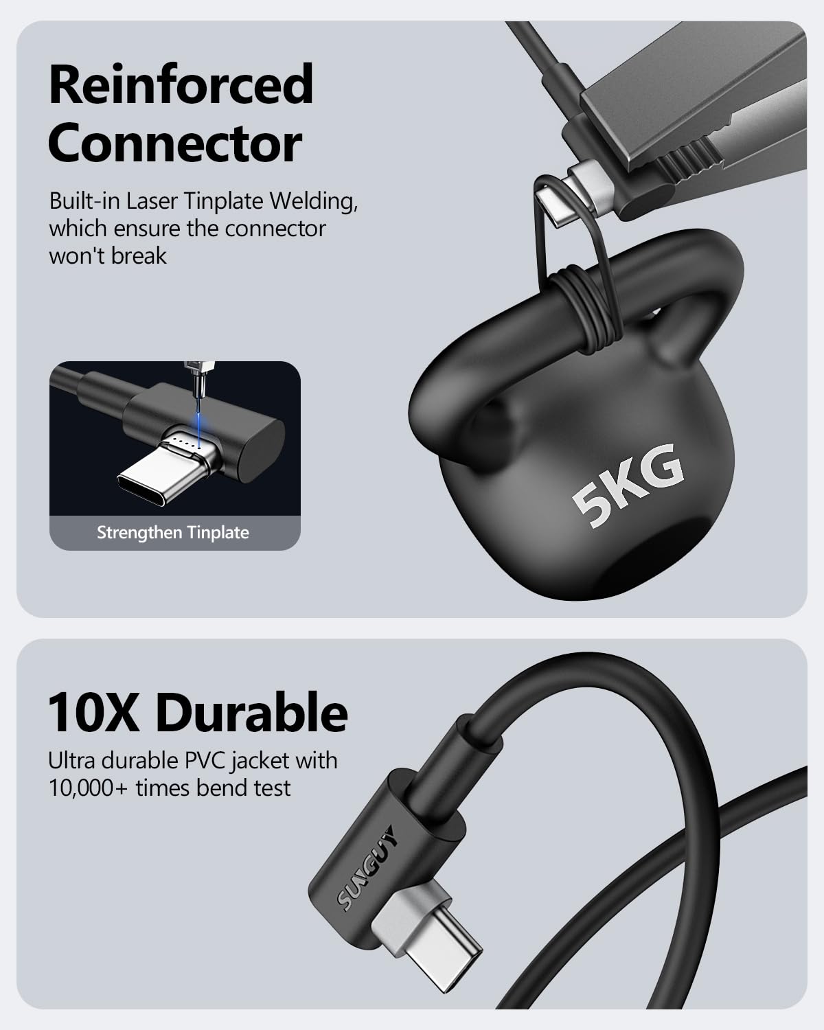 SUNGUY Short USB C to USB C Cable 10-Inch, [2-Pack, 0.8FT] Right Angle 60W Fast Charge USBC to USBC Cable Compatible with iPhone 16 15 Plus Pro Max, Galaxy S24 S23 S22, iPad Pro