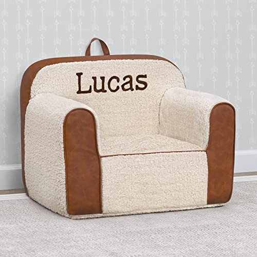 Delta Children Personalized Cozee Sherpa and Faux Leather Chair for Kids, Cream