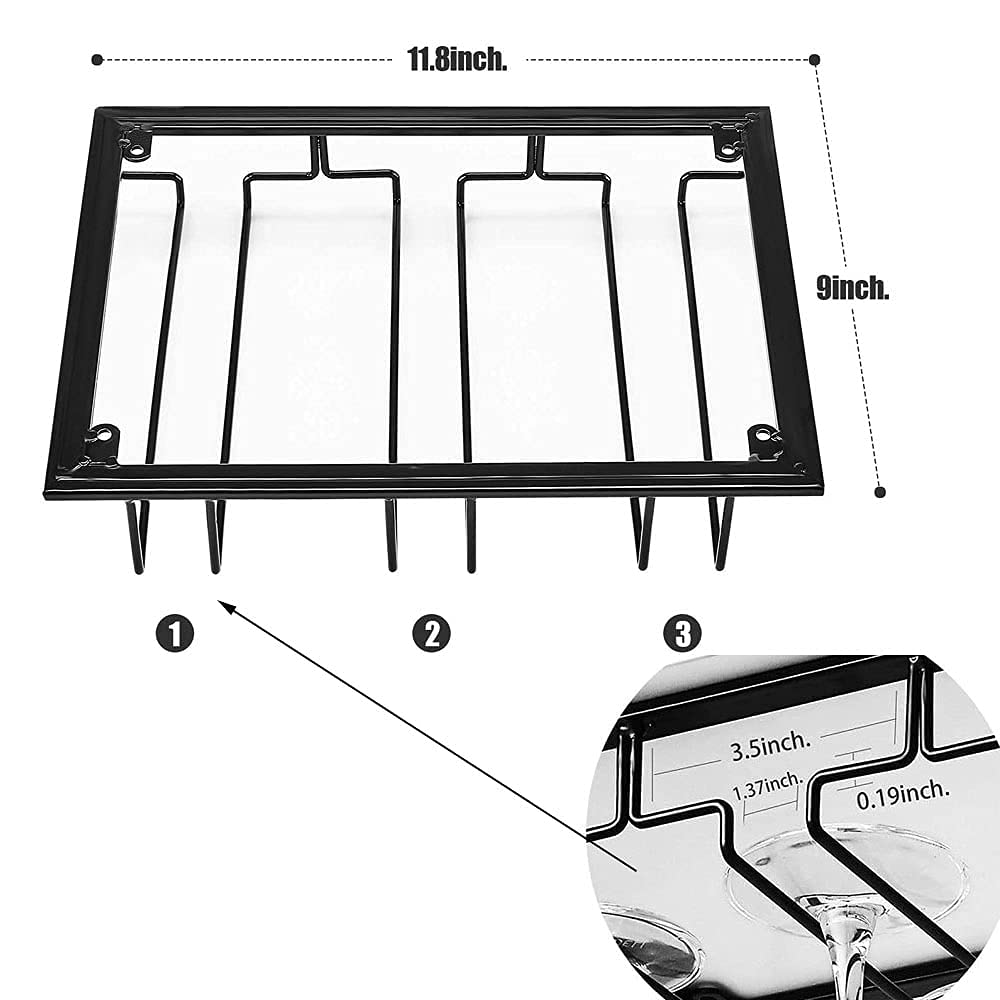 BUDOCI 2Pack Wine Glass Rack 3 Rows Wine Glass Holder Under Cabinet Stemware Wine Glass Hanger Metal Organizer for Kitchen Bar (2Pack, Black)