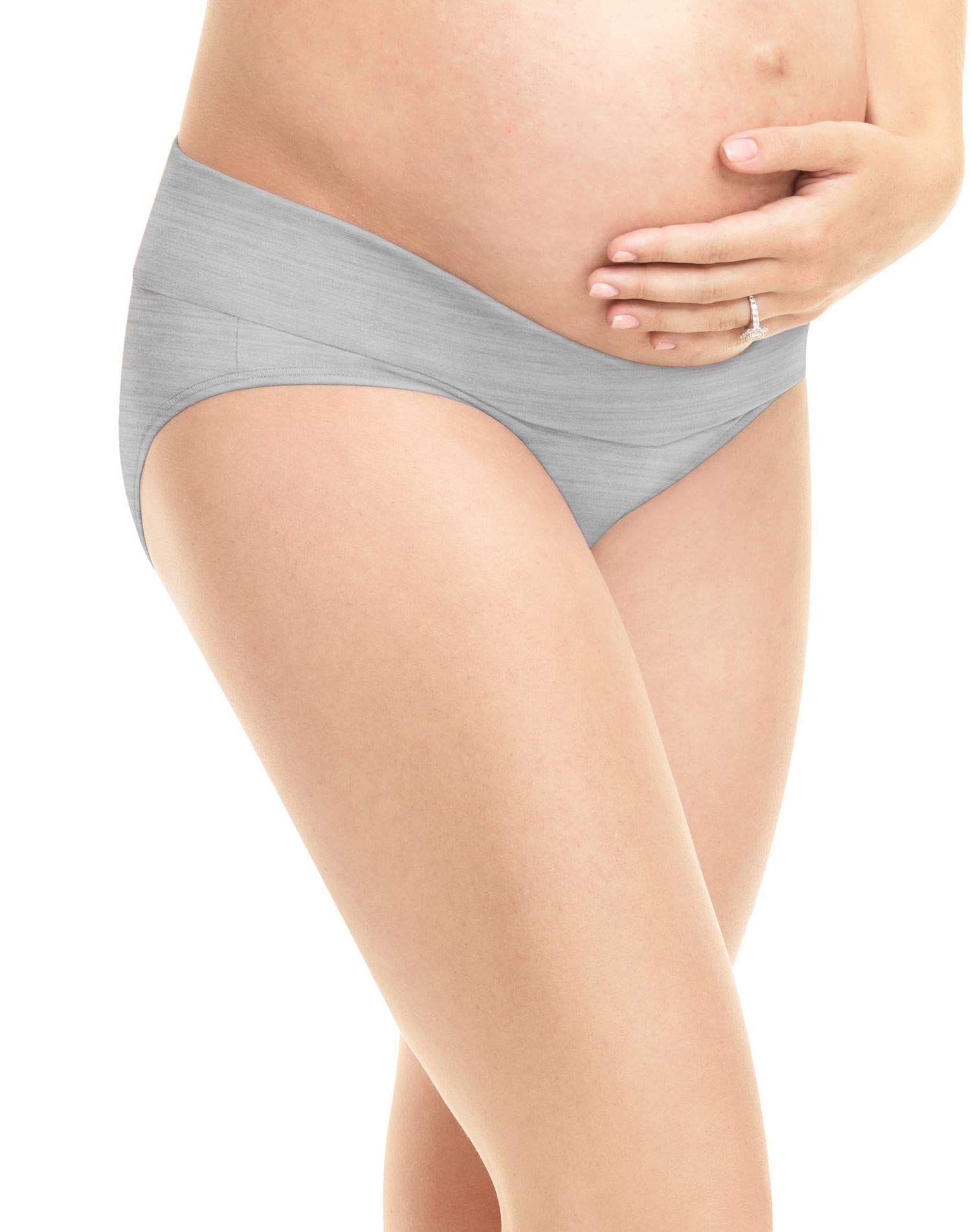 Playtex Women's Maternity Fold Down Modern Brief Panties 3-Pack, Crystal Grey Heather/Cafe Blue Lait/Black, Large