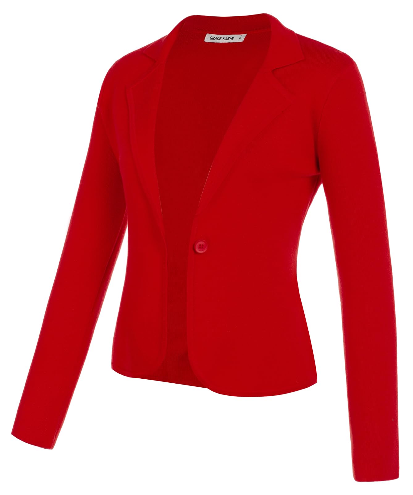 Women Knit Blazer Jackets Work Casual Long Sleeve Button Dressy Cardigan Cropped Sweater Blazer Red S