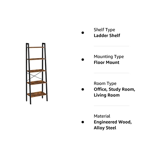 VASAGLE ALINRUĀ 5-Tier Bookshelf, Industrial Bookcase and Storage Rack, Wood Look Accent Furniture with Metal Frame, 22.1 x 13.3 x 67.7 Inches, Rustic Brown