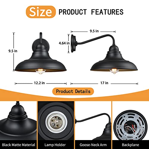 FLQMYQ Outdoor Wall Lights Wall Mount for House Farmhouse Outdoor Wall Sconce Black Outside Wall Lantern Classic Barn Lights Outdoor & Indoor, 12",2 Pack