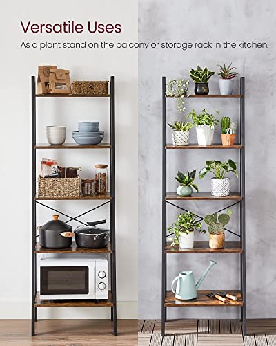 VASAGLE ALINRUĀ 5-Tier Bookshelf, Industrial Bookcase and Storage Rack, Wood Look Accent Furniture with Metal Frame, 22.1 x 13.3 x 67.7 Inches, Rustic Brown