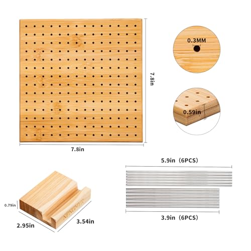 Crochet Blocking Board, Granny Square Blocking Board with 12 Stainless Steel Rod Pins, Gifts for Mothers & Grandmothers & Knitting and Crochet Lovers (Bamboo, 7.8")