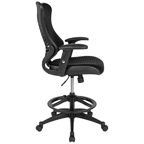 Flash Furniture High Back Designer Black Mesh Drafting Chair with LeatherSoft Sides and Adjustable Arms