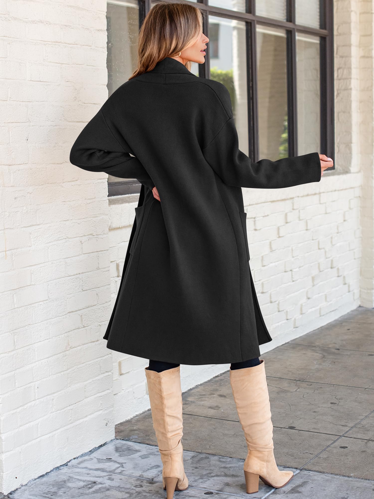 ANRABESS Women's Cardigan Long Sweater Oversized Open Front Knit Duster Coat 2025 Trendy Lady Fall Coatigan Outerwear Black 934heise-XL