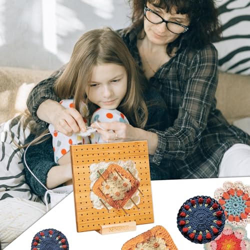 Crochet Blocking Board, Granny Square Blocking Board with 12 Stainless Steel Rod Pins, Gifts for Mothers & Grandmothers & Knitting and Crochet Lovers (Bamboo, 7.8")