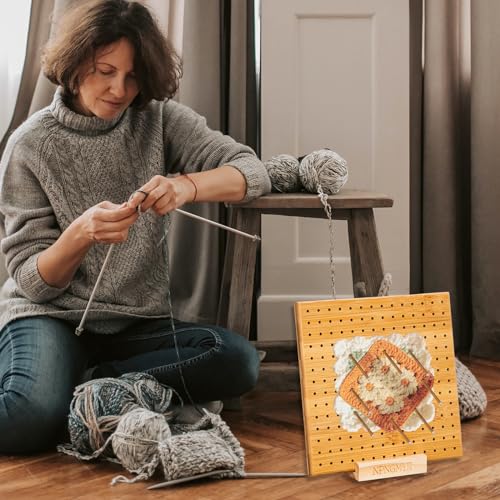 Crochet Blocking Board, Granny Square Blocking Board with 12 Stainless Steel Rod Pins, Gifts for Mothers & Grandmothers & Knitting and Crochet Lovers (Bamboo, 7.8")