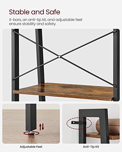 VASAGLE ALINRUĀ 5-Tier Bookshelf, Industrial Bookcase and Storage Rack, Wood Look Accent Furniture with Metal Frame, 22.1 x 13.3 x 67.7 Inches, Rustic Brown