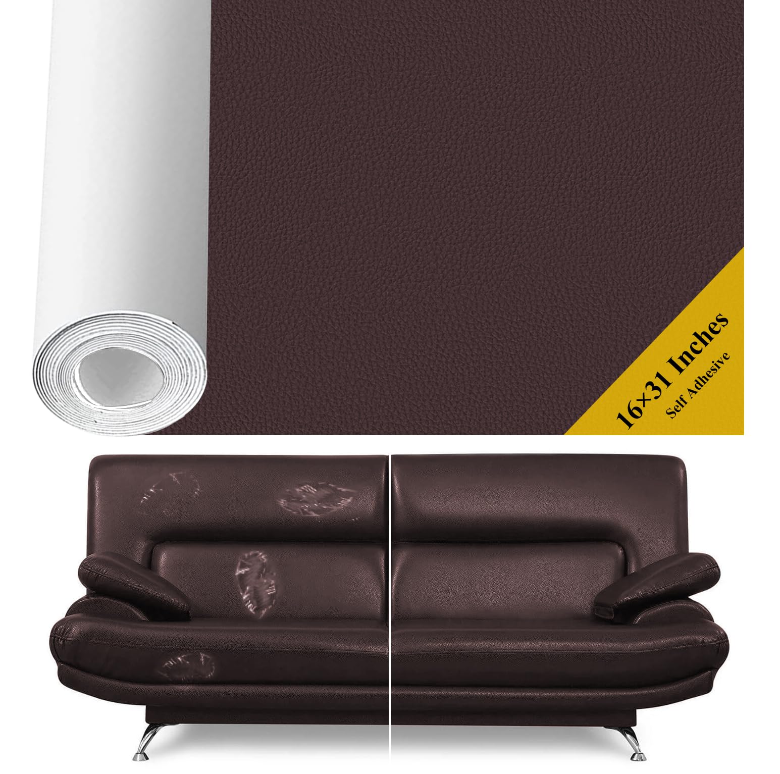 LakiBeibi Self Adhesive Leather Repair Patch, 16 x 31 Inch Leather Repair Tape Waterproof, DIY Leather Repair Patch for Sofa, Chair, Car seat, Couches, Handbages, Furniture (Dark Brown)
