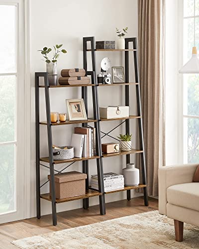 VASAGLE ALINRUĀ 5-Tier Bookshelf, Industrial Bookcase and Storage Rack, Wood Look Accent Furniture with Metal Frame, 22.1 x 13.3 x 67.7 Inches, Rustic Brown