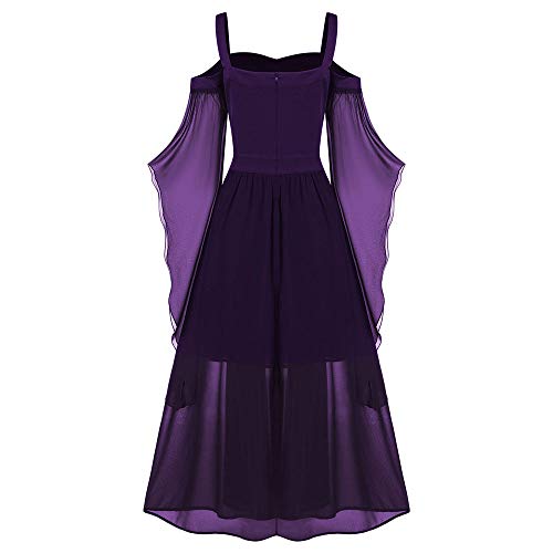 Rose GAL Women's Plus Size Cold Shoulder Butterfly Sleeve Gothic Halloween Dress (Purple, 2XL)