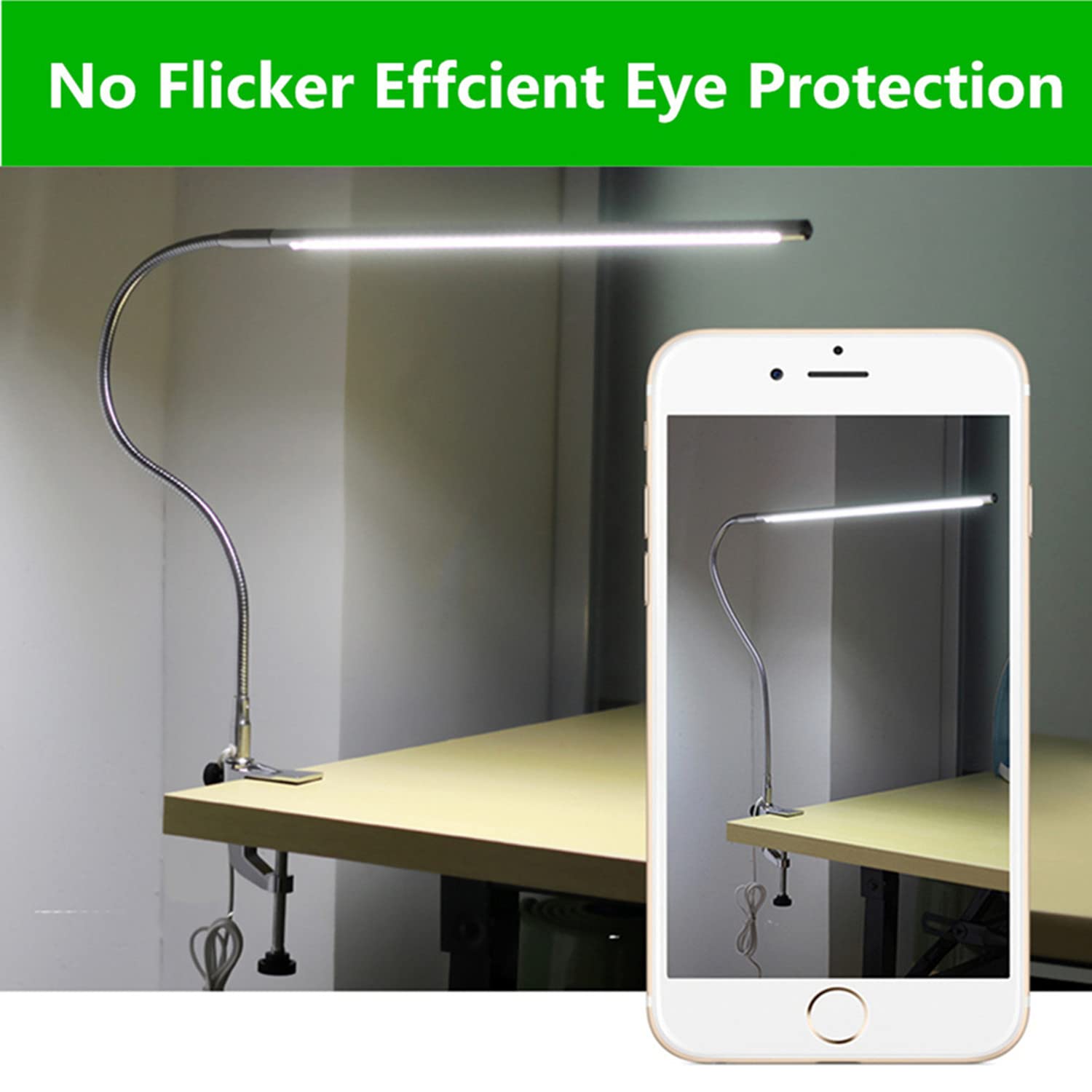 lishumei USB LED Desk Lamp, Adjustable Clip On LED Nail Lamp Light Eye Care Gooseneck 360° Swivel with Switch LED Clamp Light for Manicure Reading Tattoo