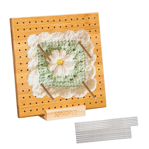 Crochet Blocking Board, Granny Square Blocking Board with 12 Stainless Steel Rod Pins, Gifts for Mothers & Grandmothers & Knitting and Crochet Lovers (Bamboo, 7.8")