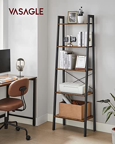 VASAGLE ALINRUĀ 5-Tier Bookshelf, Industrial Bookcase and Storage Rack, Wood Look Accent Furniture with Metal Frame, 22.1 x 13.3 x 67.7 Inches, Rustic Brown
