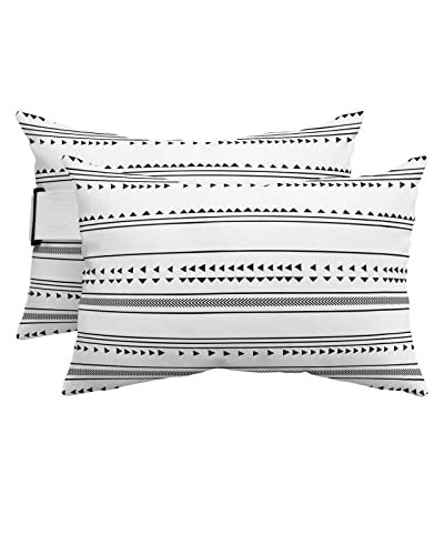 Recliner Head Pillow Ledge Loungers Chair Pillows with Insert Boho Triangle Stripes Geometric Black Lumbar Pillow with Adjustable Strap Outside Patio Decorative Garden Cushion for Bench Couch, 2 PCS