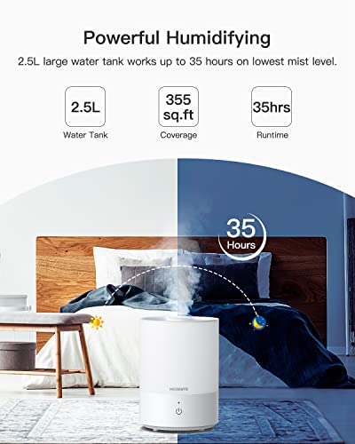 Cool Mist Humidifier for Bedroom, MORENTO Top Fill Humidifier Essential Oil Diffuser with 2.5L Water Tank for Home and Office, Baby and Plants with Night Light, Sleep Mode, Auto Shut Off, White
