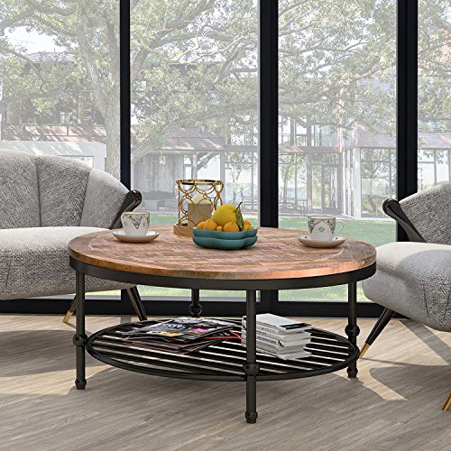 P PURLOVE Easy Assembly Hillside Rustic Natural Coffee Table with Storage Shelf for Living Room (Brown)